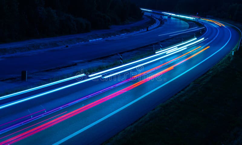 Lights of Cars Driving at Night. Long Exposure Stock Photo - Image of ...