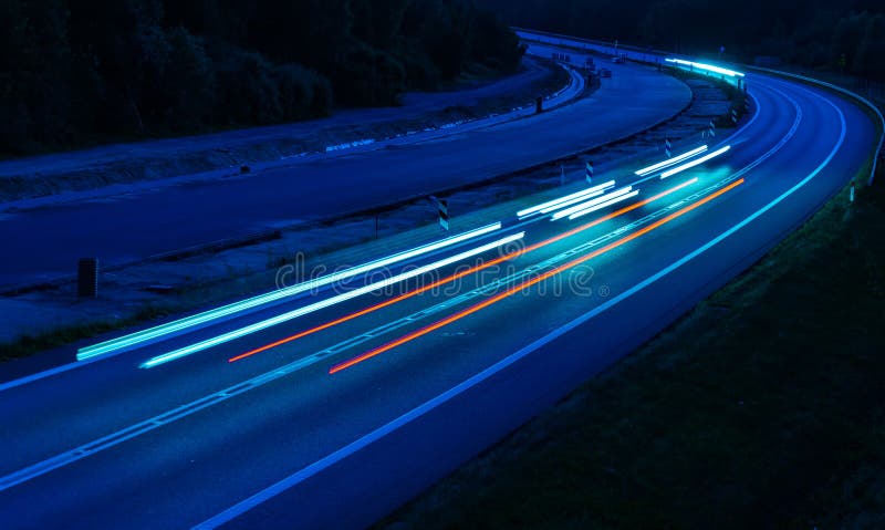 Lights of Cars Driving at Night. Long Exposure Stock Photo - Image of ...