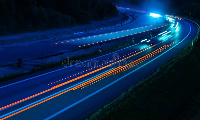 Lights of Cars Driving at Night. Long Exposure Stock Image - Image of ...