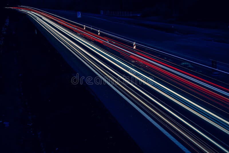 Lights of Cars Driving at Night. Long Exposure Stock Image - Image of ...
