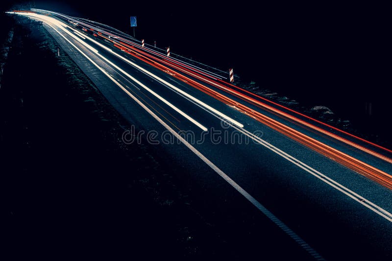 Lights of Cars Driving at Night. Long Exposure Stock Photo - Image of ...