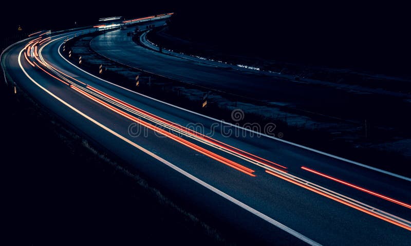 Lights of Cars Driving at Night. Long Exposure Stock Photo - Image of ...
