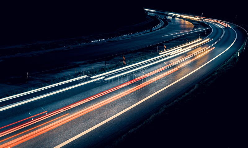 Lights of Cars Driving at Night. Long Exposure Stock Image - Image of ...