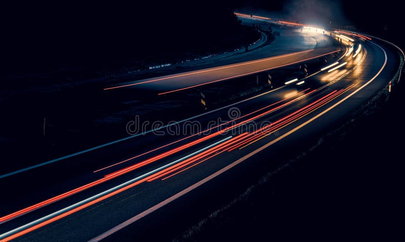 Lights of Cars Driving at Night. Long Exposure Stock Photo - Image of ...
