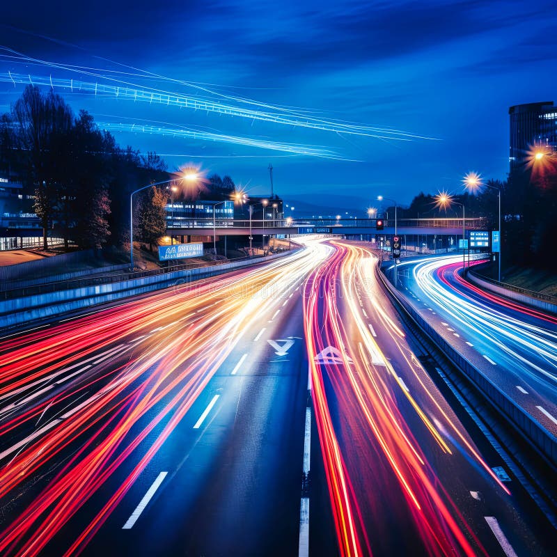 Lights of Cars Driving at Night. Long Exposure Stock Photo - Image of ...