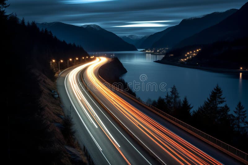 Lights of Cars Driving at Night. Long Exposure Stock Photo - Image of ...