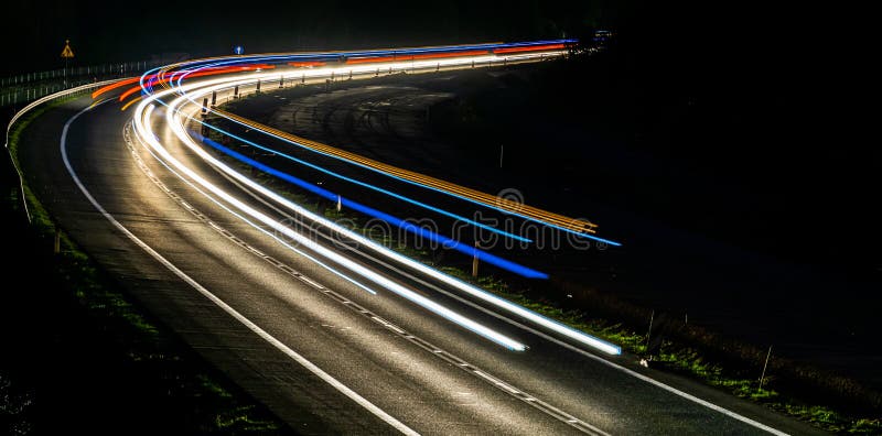 Lights of cars with night stock image. Image of landscape - 182365061