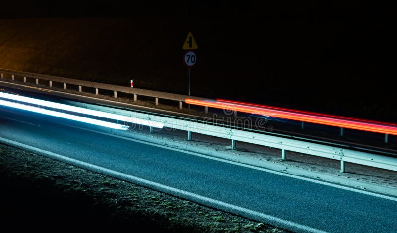 Lights of Cars at Night. Long Exposure Stock Image - Image of asphalt ...