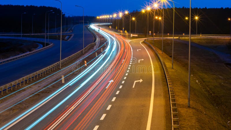 Lights of Cars at Night. Long Exposure Stock Photo - Image of highway ...
