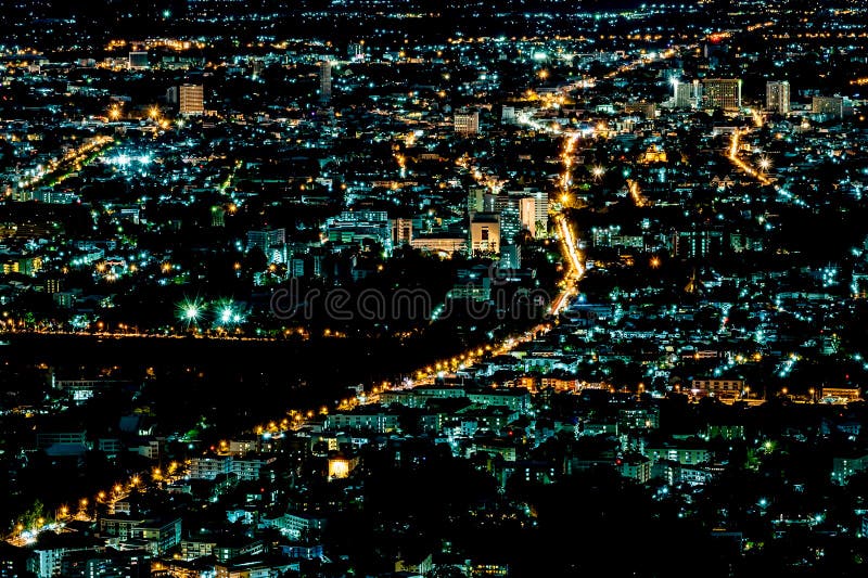 Lights in City Night Time Scene in Thailand Stock Photo - Image of ...