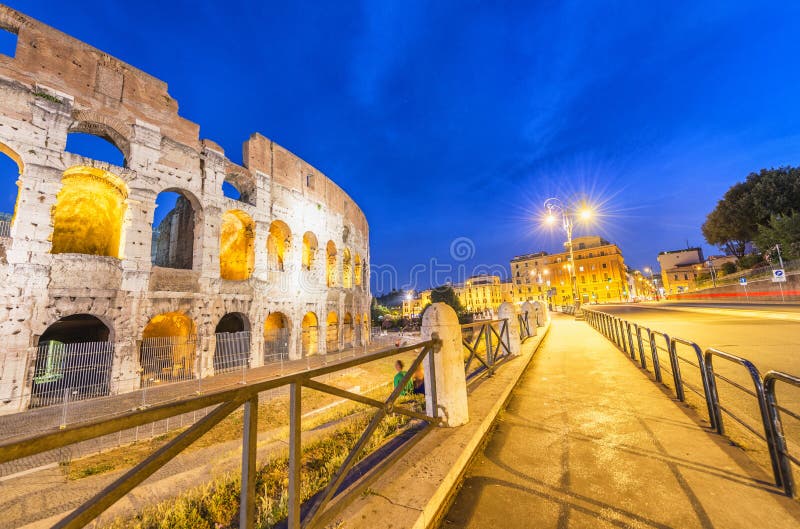 Lights of Colosseum in Rome at Night, Italy Stock Image - Image of ...