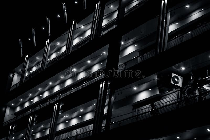 Lights in the Dark.a Building Shining with Blue or Yellow Colored ...