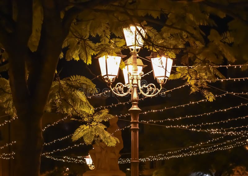 Lights in the Dark Night in a Square Stock Photo - Image of square ...