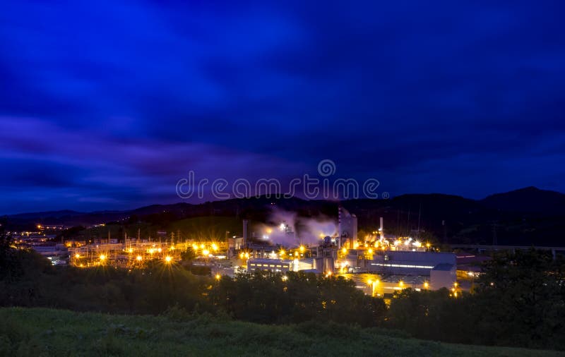 Lights and Factory at Night Stock Image - Image of plant, high: 80228779