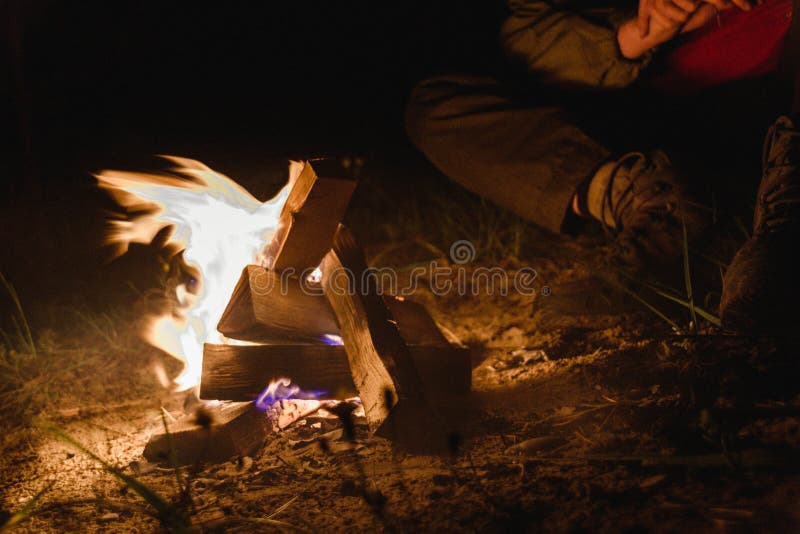 Lights Fire Flames in the Night Stock Image - Image of black, fire ...