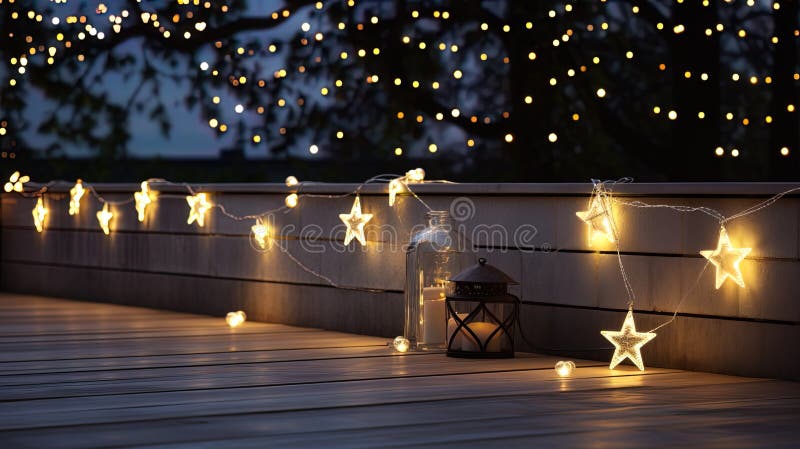 Lights in the Form of Stars Illuminating the Terrace at Home Stock ...