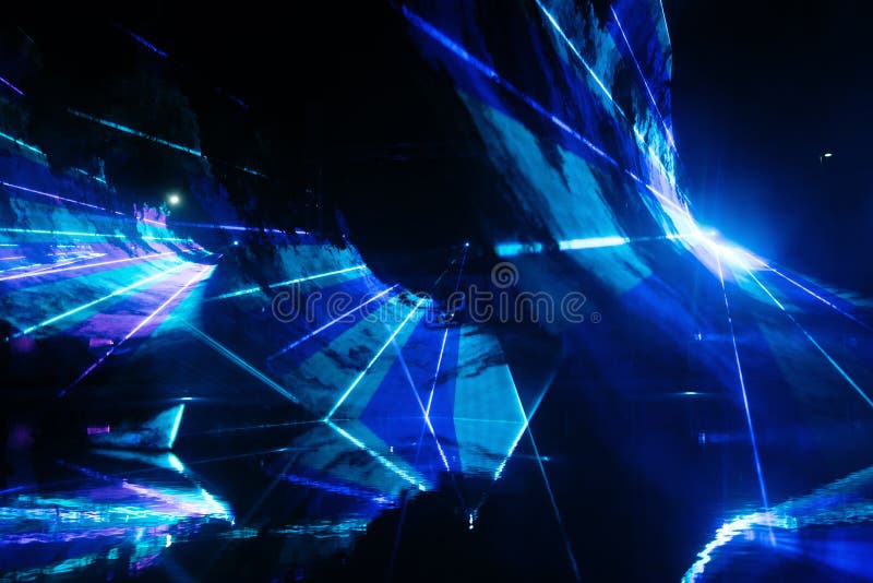 Dj Set at Summer Pool Party with Blue Lights in the Background Stock ...