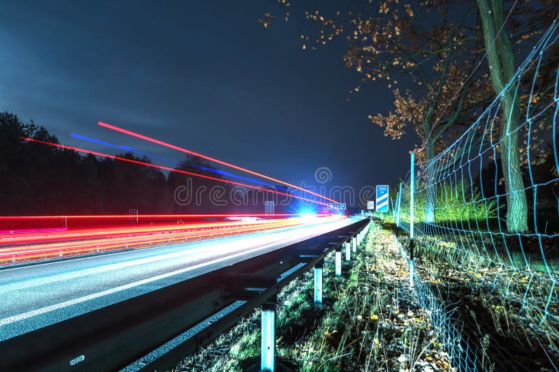Lights on a Highway at Night Stock Image - Image of guardrail, long ...
