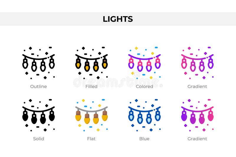Lights Icons in Different Style. Lights Icons Set. Holiday Symbol ...
