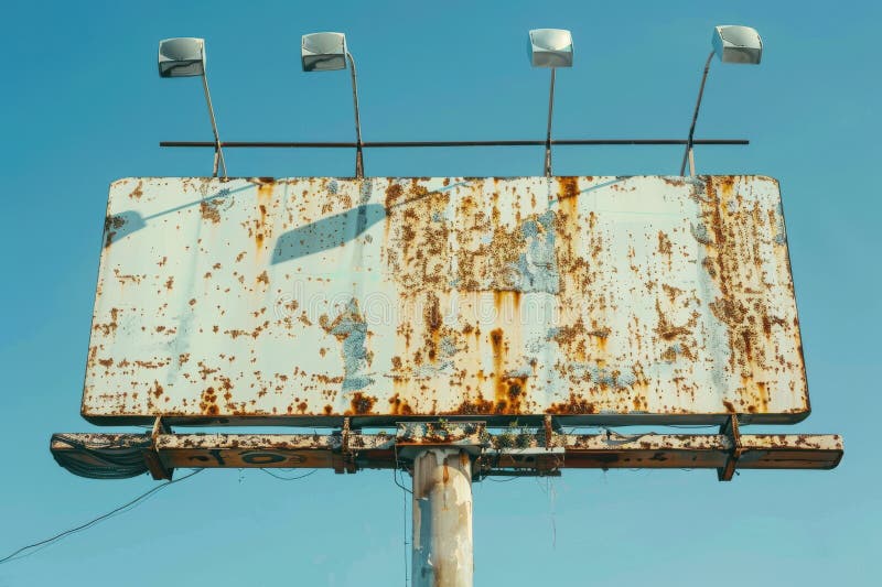 Lights Illuminating a Billboard with a Rusted Frame and Bright ...