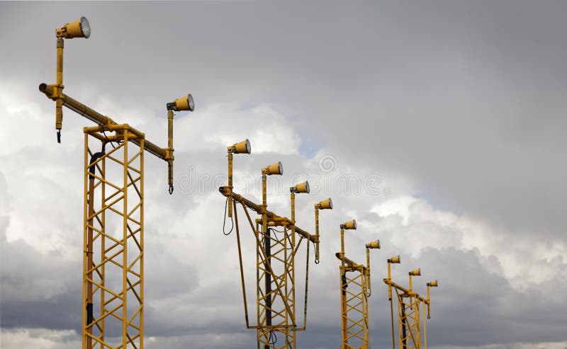 Lights for Incoming Aircraft at the Runway are Lined Up Stock Image ...