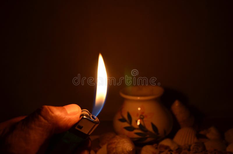 Lights the Lighter in the Dark of Night Stock Image - Image of finger ...