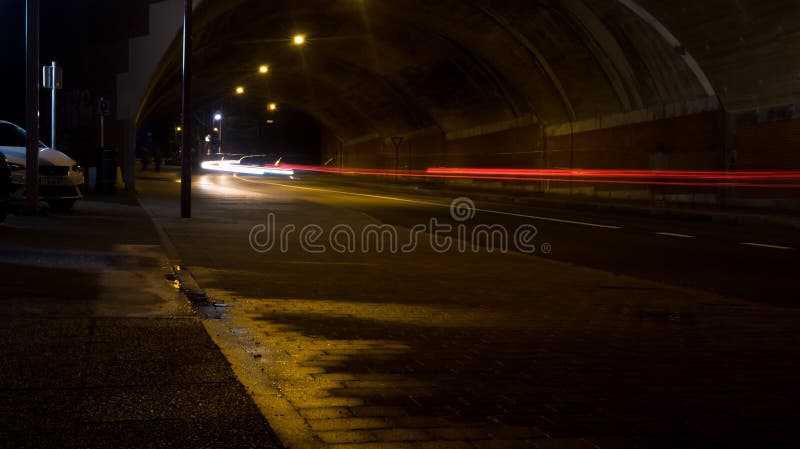 Lights Lines from the Cars Going in the Tunnel during the Night - Light ...