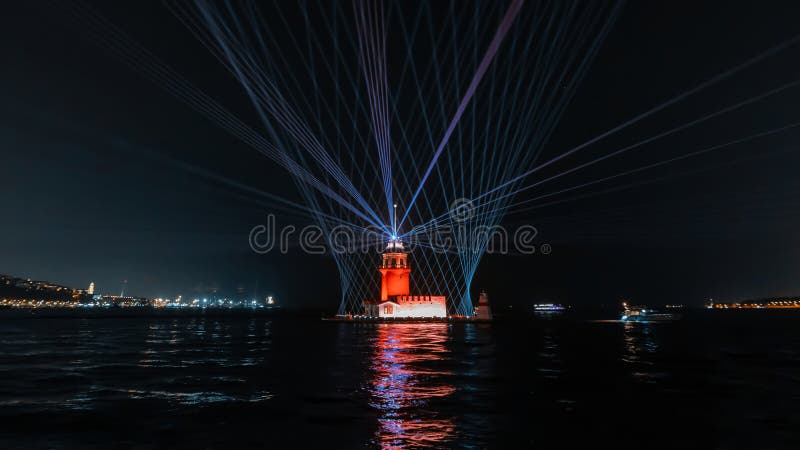 Lights at Maiden S Tower in Istanbul, Turkey Stock Photo - Image of ...