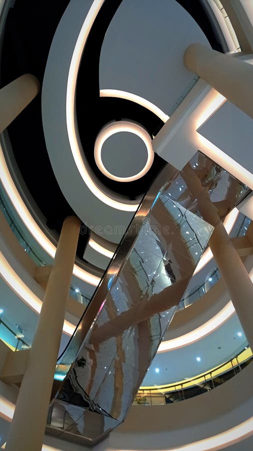 Lighting on the Ceiling of the Mall with Escalators Stock Image - Image ...