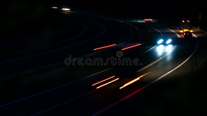 Lights of Cars Driving at Night. Long Exposure Stock Video - Video of ...
