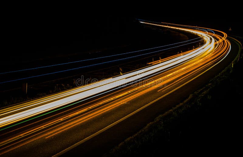 Lights of Moving Cars at Night. Long Exposure Stock Image - Image of ...