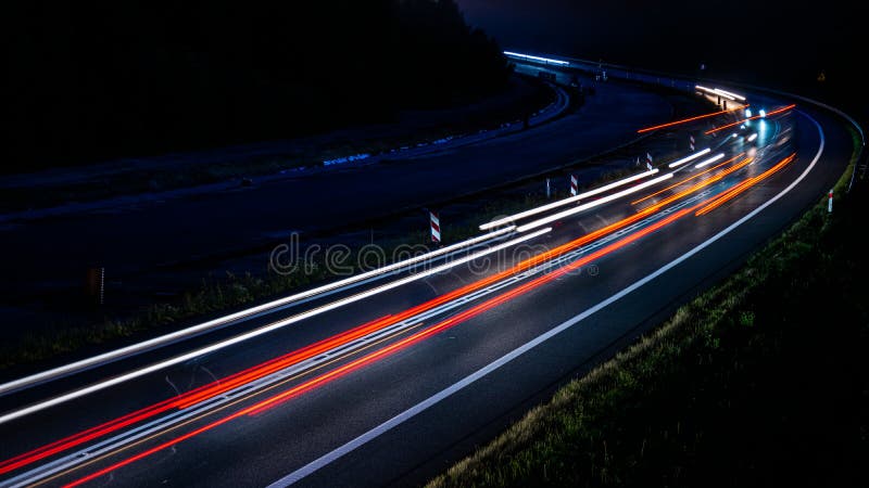 Lights of Moving Cars at Night. Long Exposure Stock Photo - Image of ...