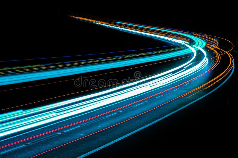 Lights of Moving Cars at Night. Long Exposure Stock Photo - Image of ...