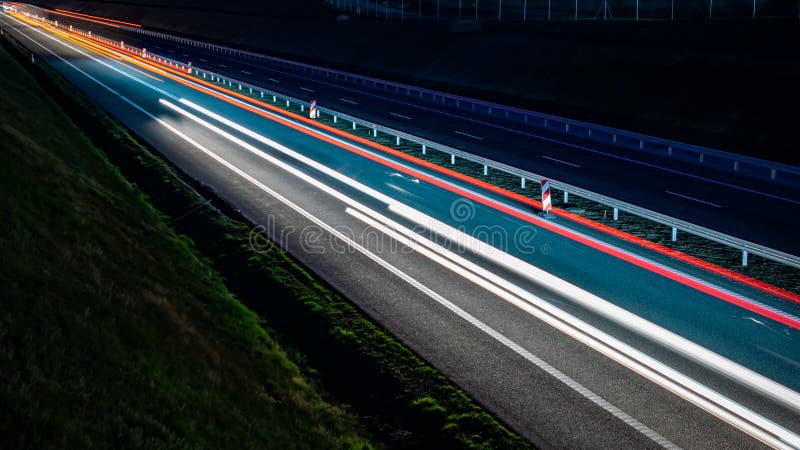 Lights of Moving Cars at Night. Long Exposure Stock Image - Image of ...