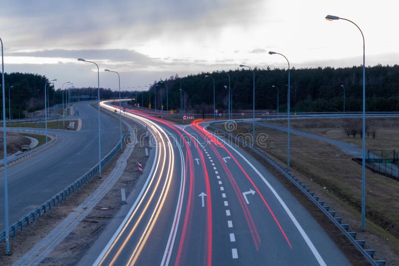 Lights of Moving Cars at Night. Long Exposure Stock Image - Image of ...