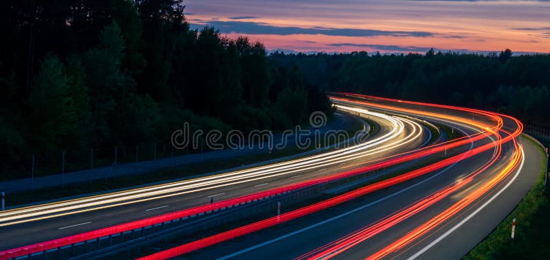 Lights of Moving Cars at Night. Long Exposure Stock Image - Image of ...
