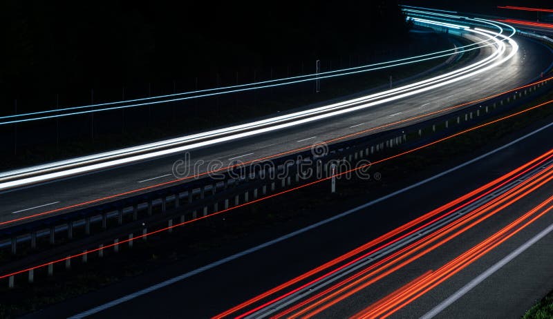 Lights of Moving Cars at Night. Long Exposure Stock Image - Image of ...