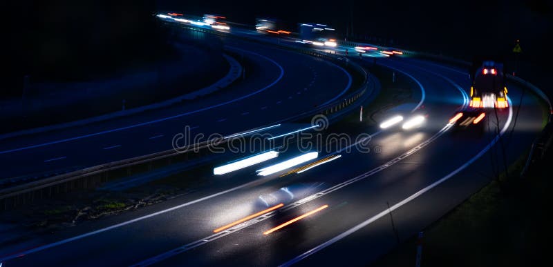 Lights of Moving Cars at Night. Long Exposure Stock Image - Image of ...