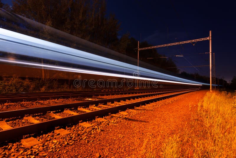 Lights moving train stock image. Image of iron, perspective - 62185419