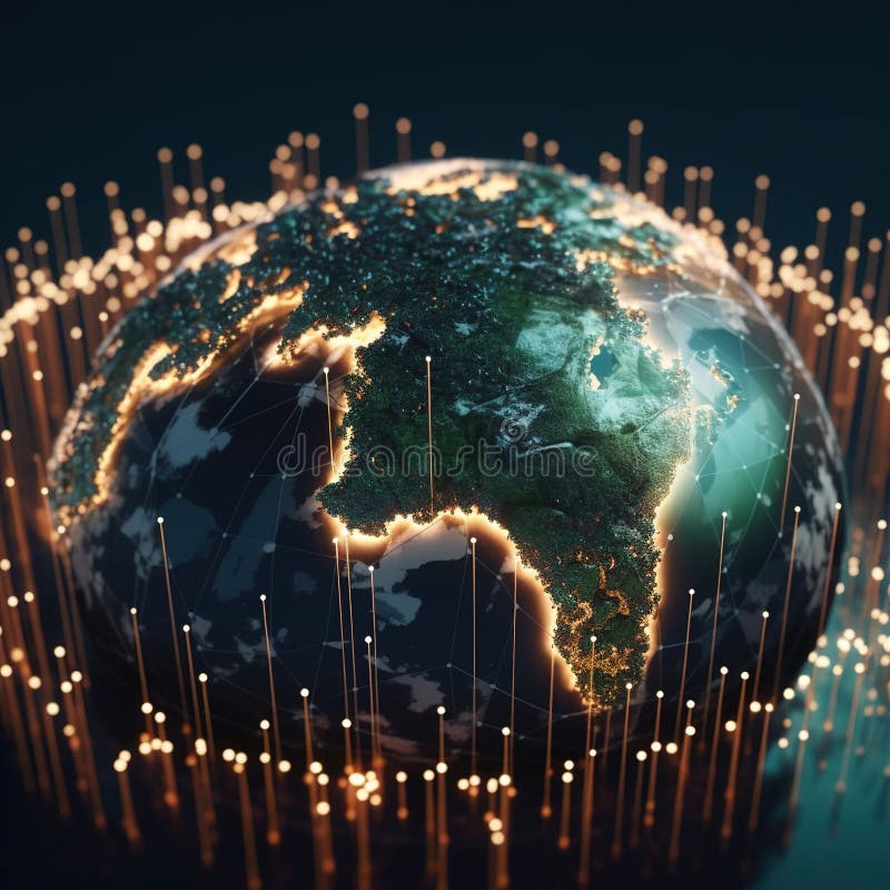 Lights in the Night. Abstract Digital Globe Viewing from Space at Night ...