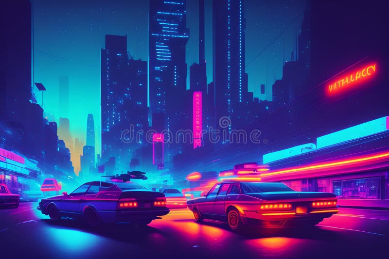 Lights of Night City, Generative AI Illustration Stock Illustration ...