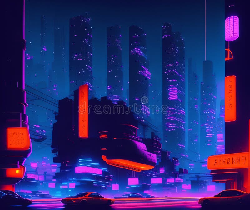 Lights of Night City, Generative AI Illustration Stock Illustration ...