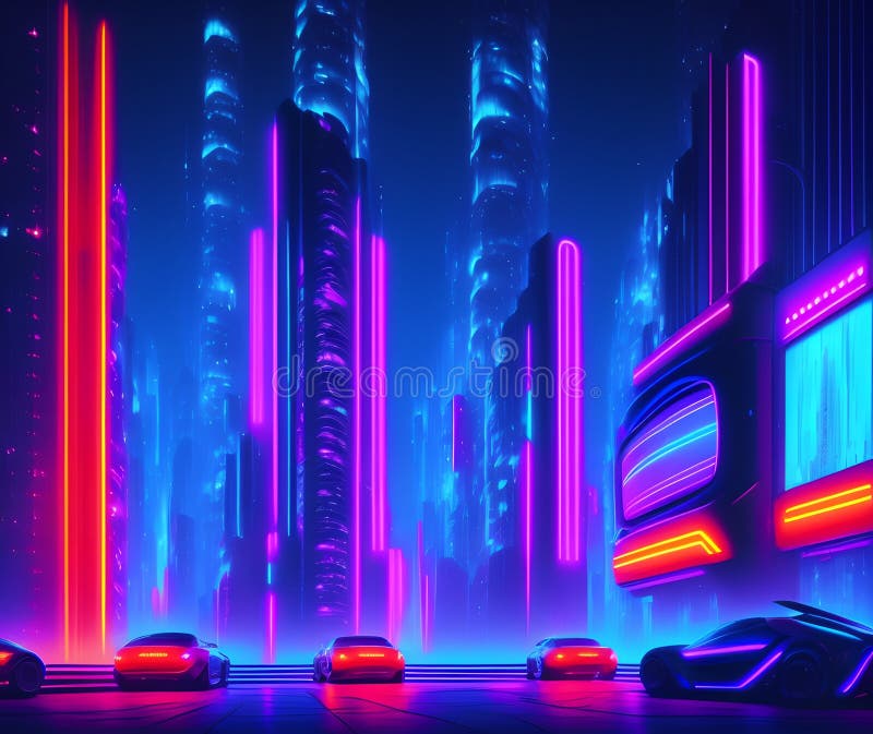 Lights of Night City, Generative AI Illustration Stock Illustration ...