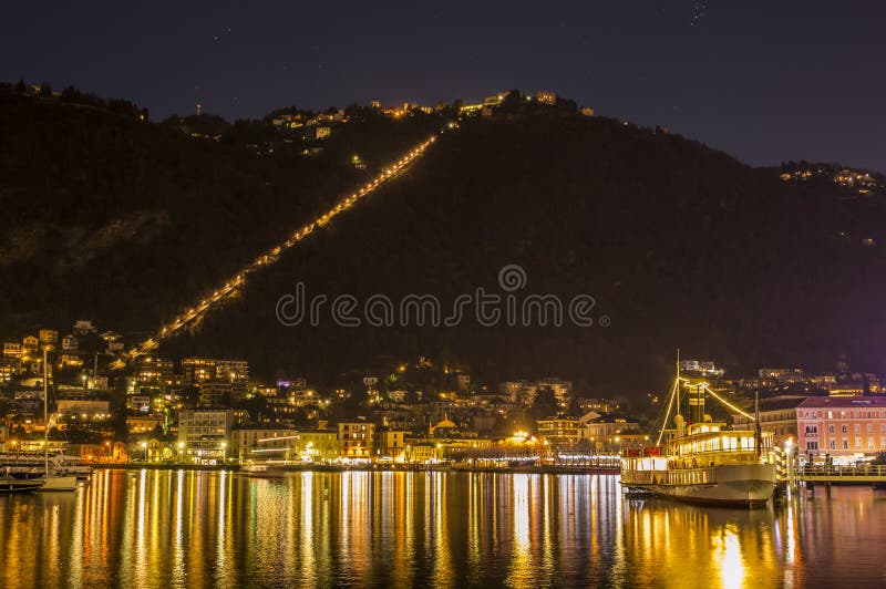 Lights in the Night in Como Stock Photo - Image of boat, lights: 84422488