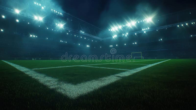 Lights at Night and the Football Field in Side of the Field Stock ...