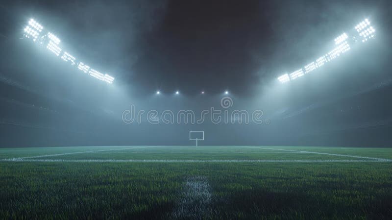 Lights at Night and Soccer Field 3d Render. Soccer Stadium Stock ...