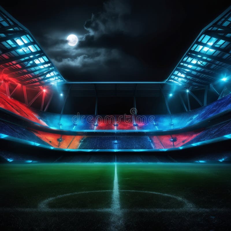 Lights at Night in Soccer Stadium. 3D Rendering Image Stock ...