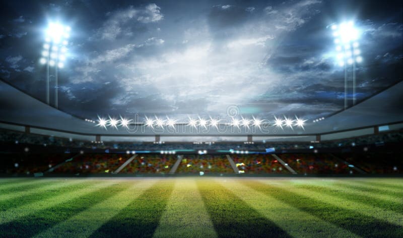 Lights at Night and Stadium 3d Render, Stock Image - Image of land ...