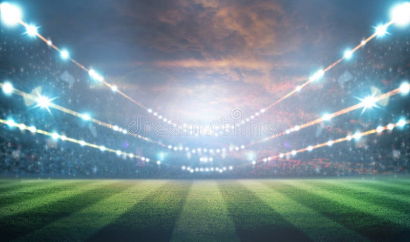 Lights at Night and Stadium 3d Render, Stock Illustration ...