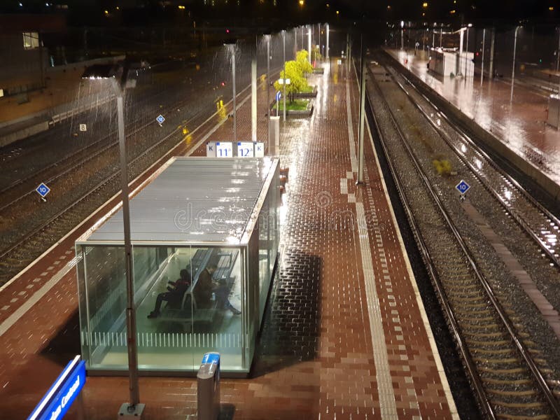 Lights on the Platforms of Train Station Rotterdam Central in the Rain ...